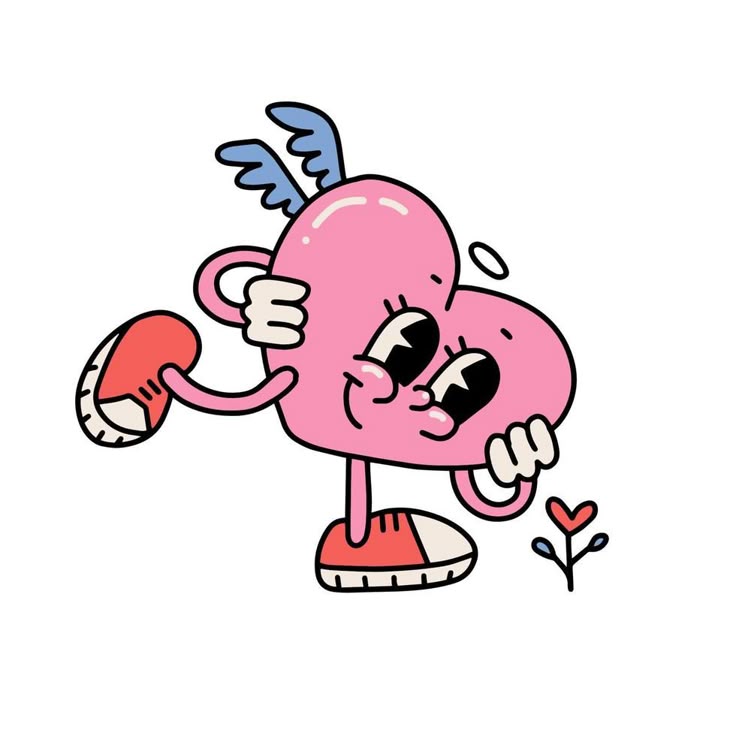 Retro Groovy Cartoon Character of Big Pink Heart Retro Groovy Cartoon Character of Big Pink Heart