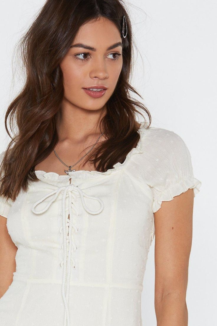Puff Sleeve Lace Up Dobby Lined Mini Dress Slinky Mini Dress Mini
