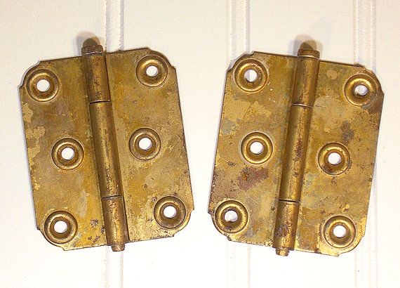 Two Antique Brass Plated Door Hinges With Holes