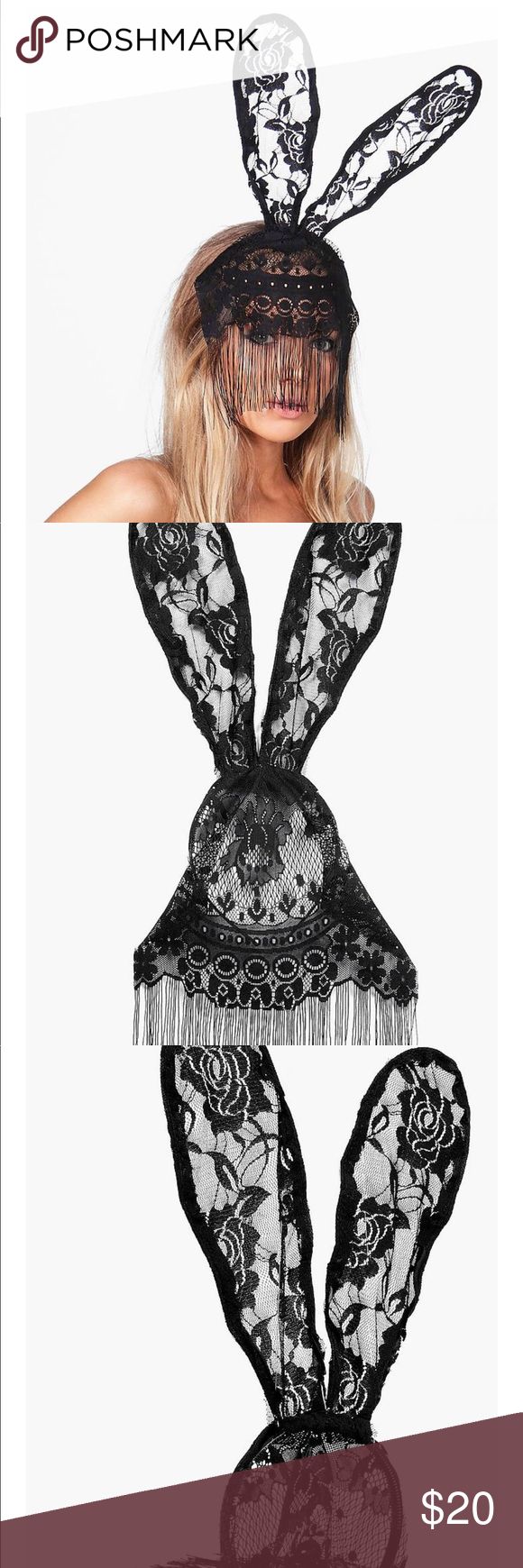 Boohoo Black Lace Bunny Ear Headband Nwot Lace Bunny Ears Bunny Ears