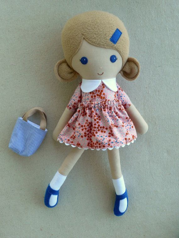Fabric Doll Rag Doll Light Brown Haired Girl In Pink Floral Etsy