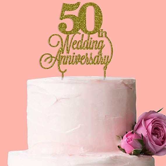 50th Wedding Anniversary Cake Topper Gold Glitter Acrylic