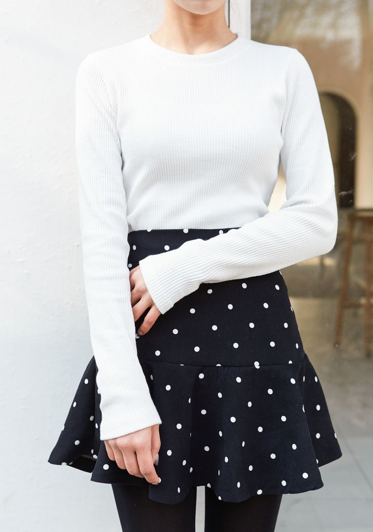 Polka Dot Ruffled Hem Mini Skirt Mixxmix Winter Skirt Outfit Dot Skirt Outfit Miniskirt