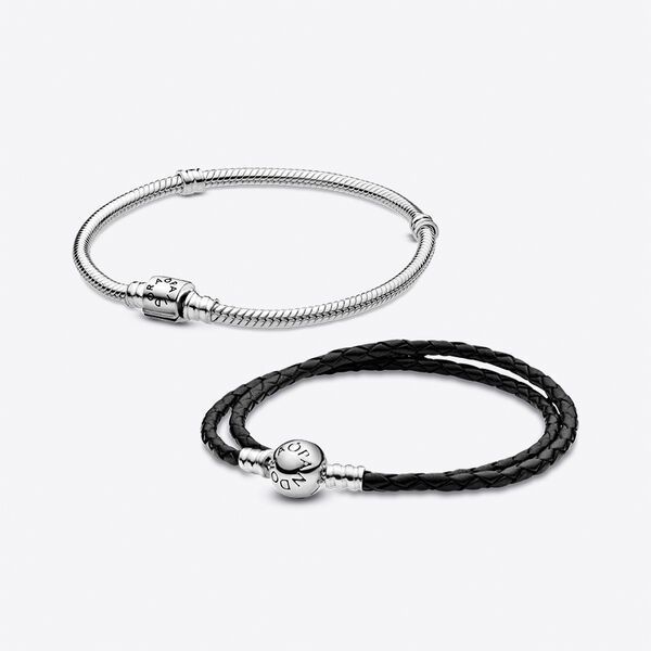 Coffret Cadeau Bracelet En Cuir Noir Et Bracelet Maille Serpent Fermoir Barillet Moments