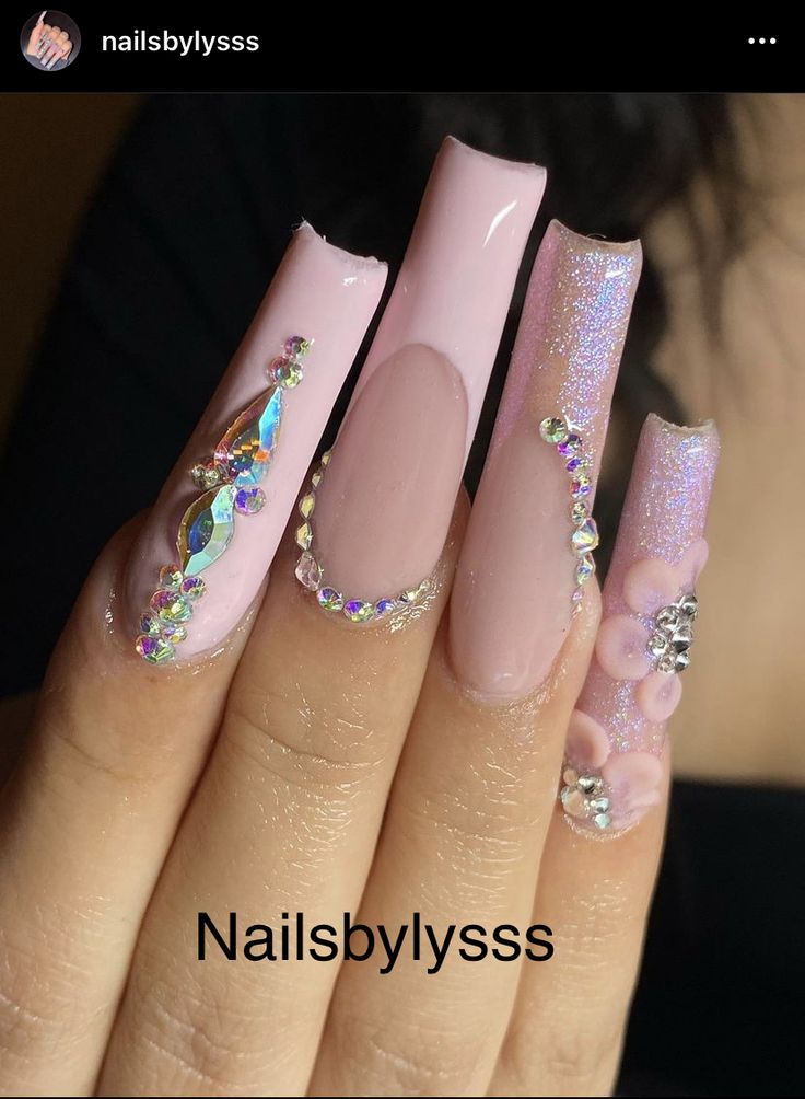 Long Pretty Pink Nails 💅🏼 🌸 Light Pink Acrylic Nails Quinceanera Nails Pink Acrylic Nails