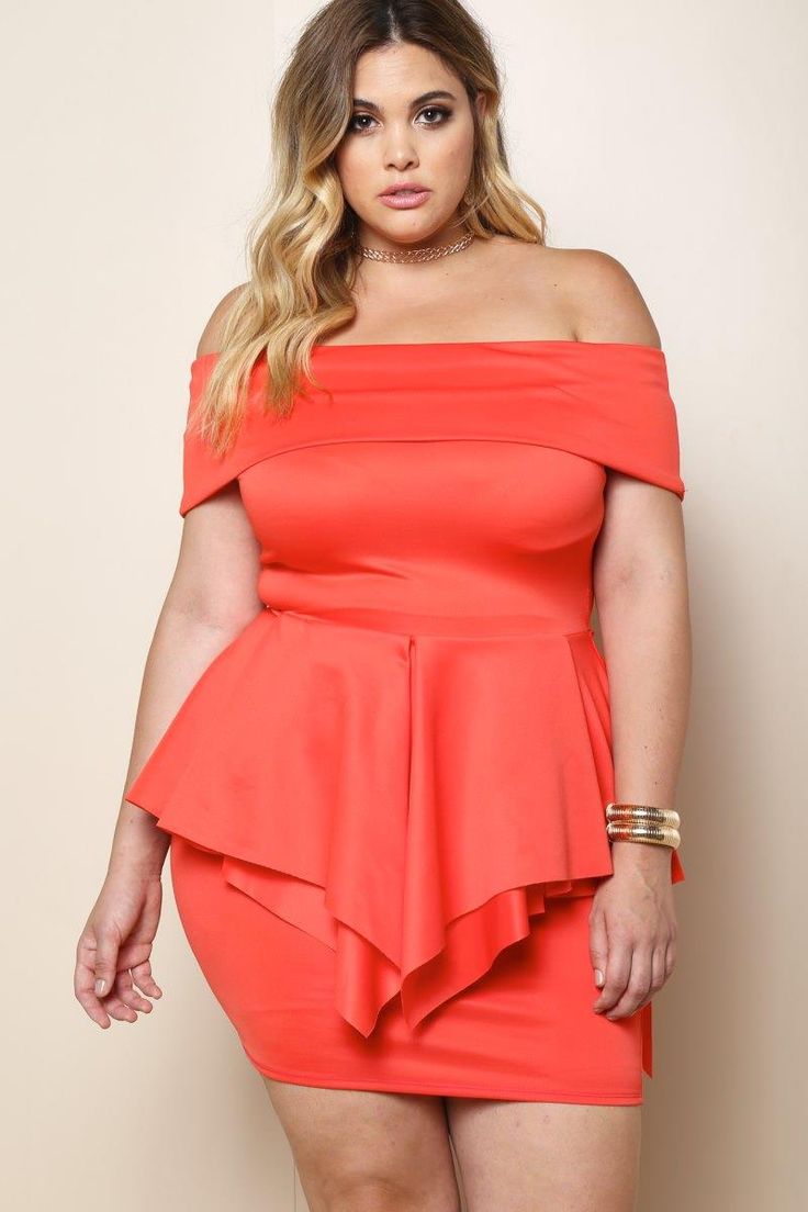 A Plus Size Mini Bodycon Dress With An Off Shoulder Neckline And A Fold