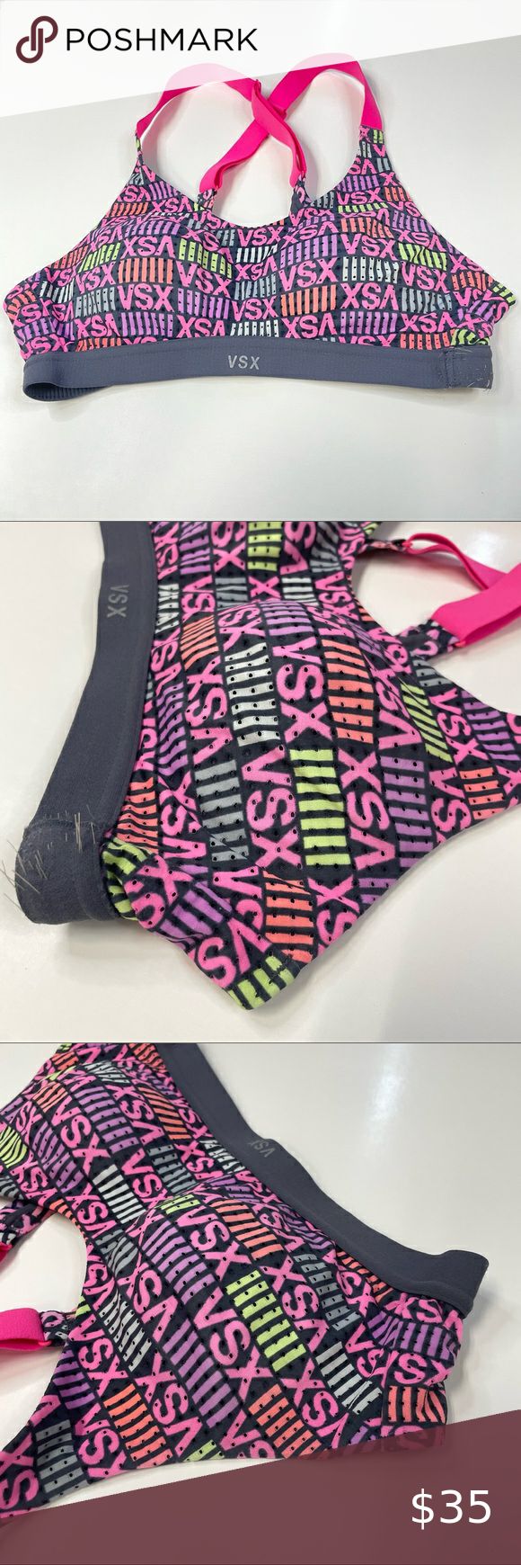 Vsx Victorias Secret 32a Sports Bra Lightweight Slip Over Gray Pink