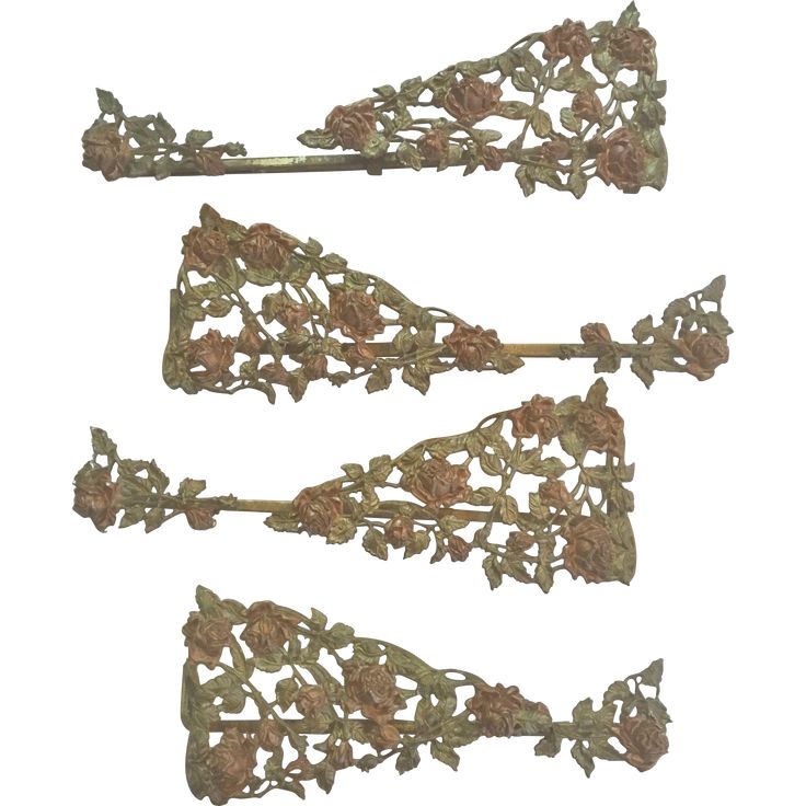 Two Pair Ornate Floral Victorian Swing Back Curtain Rods With Original Hanging Brackets Ornate