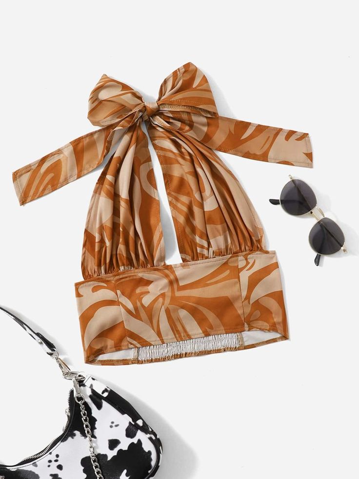 Striped Tied Backless Halter Top Muster Zebra Damen