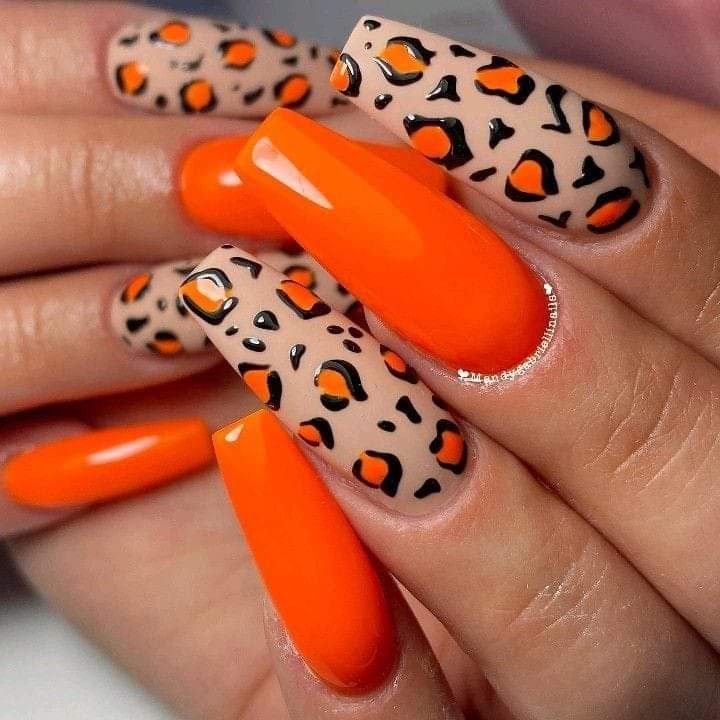 Pin By A K On Nails Orange Red Leopard Print Nails Leopard Nails Nails
