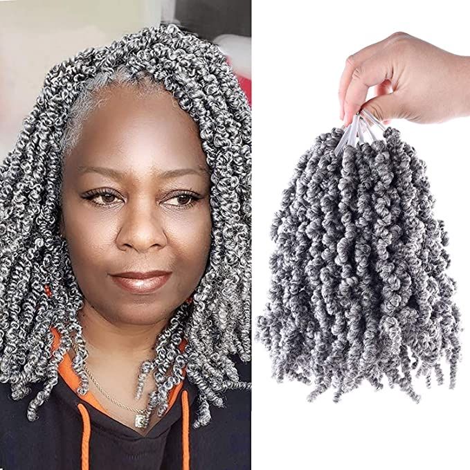 3 Packs Short Grey Pre Twisted Spring Braids Synthetic Crochet Hair Extensions 10 Inch 15