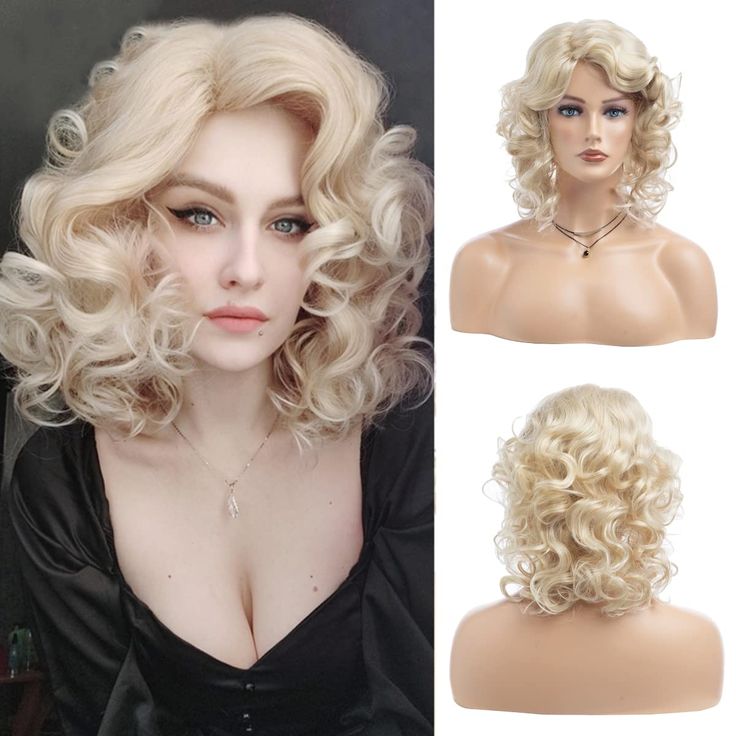 Sallcks Short Curly Blonde Wig For Women Soft Synthetic Heat Resistant Party Costumes Halloween