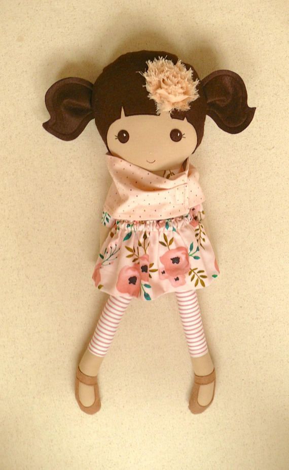 Reserved For Monica Fabric Doll Rag Doll 20 Inch Brown Haired Girl In