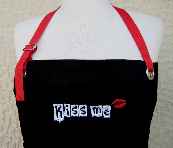 Kiss Me Black Apron With Red Ribbons Unisex Sexy T For Etsy Sexy