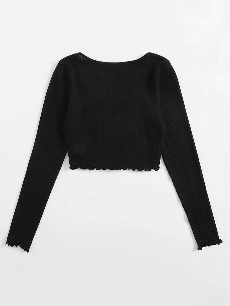 Shein Lettuce Trim Rib Knit Crop Top Knit Crop Top Ribbed Tops Crop