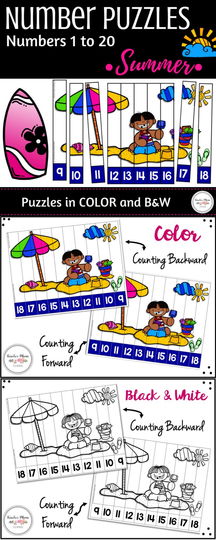 Numbers 1 To 20 Math Center Activity Number Sequence Puzzles Math