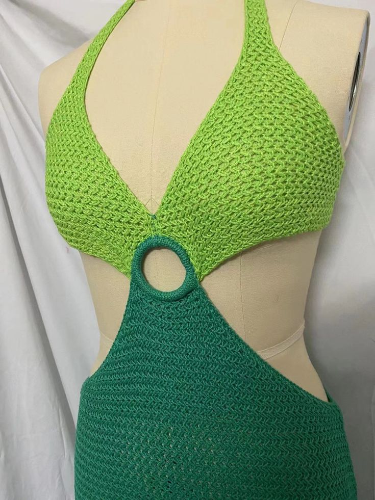 Lace Up Halter Hollowed Out Knitted Crochet Lace Dress Crochet Lace Dress