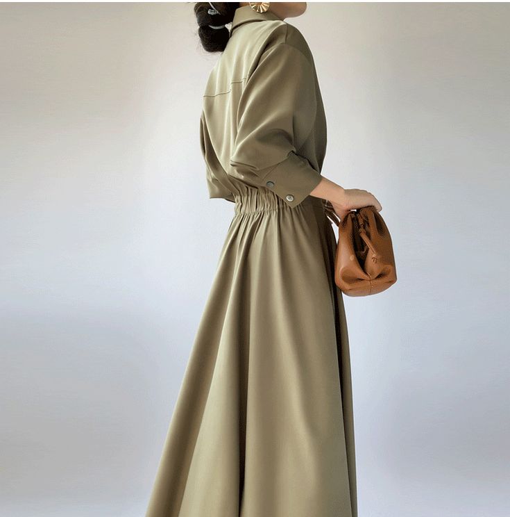New Spring And Summer French Dress Womens Long Sleeved Retro Temperament Slim Long Skirt
