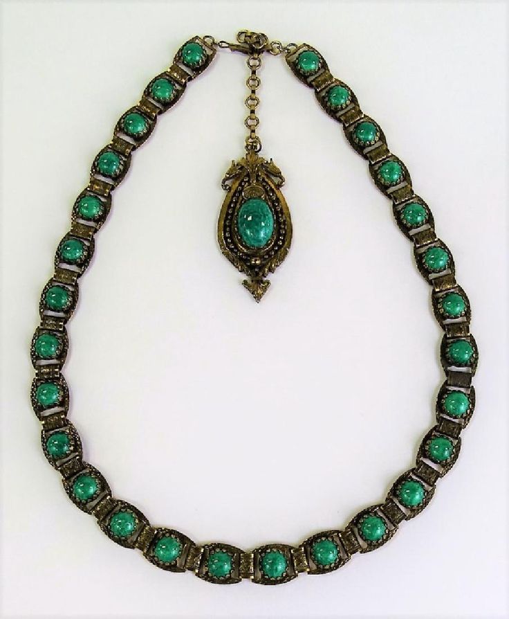 Vintage Czech Green Cabochon Glass Beltnecklace Lot 0266 1930s Turquoise Necklace Auction