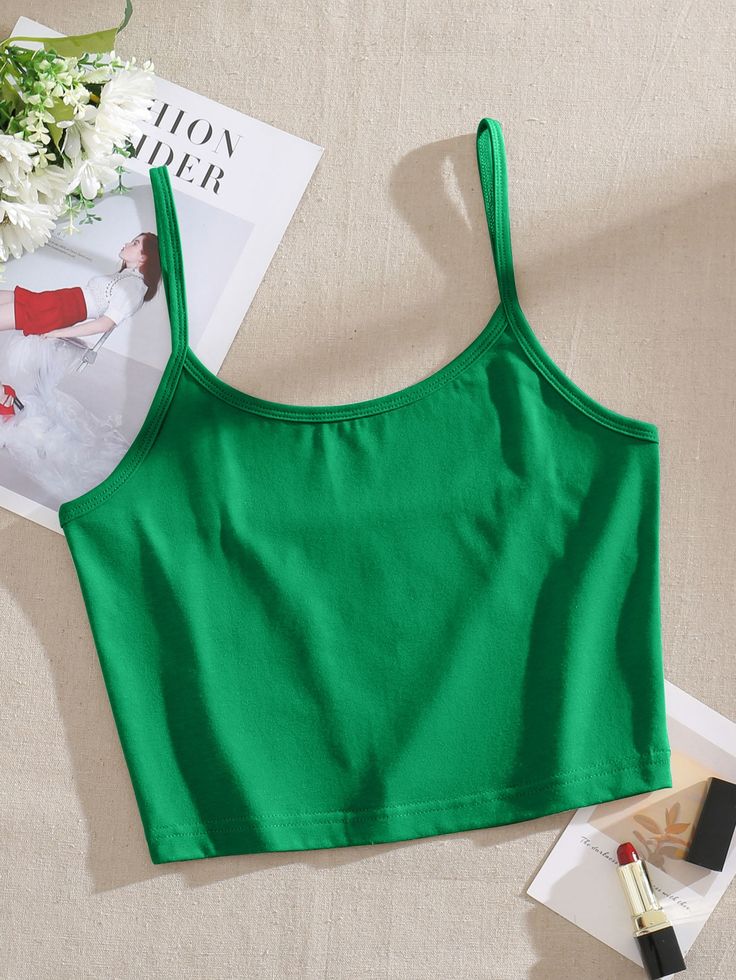 Solid Crop Cami Top Green Cami Tops Cami Crop Top Tops