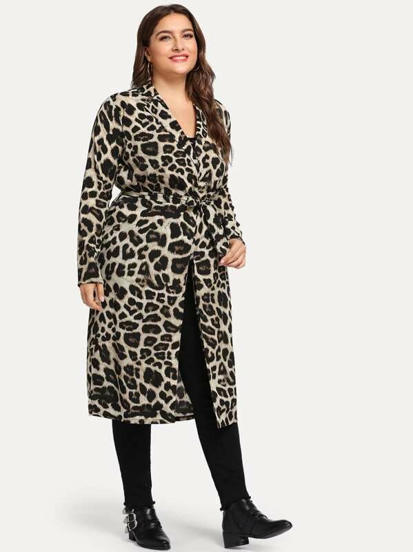 Plus Self Tie Leopard Print Coat Leopard Print Coat Print Coat Coat