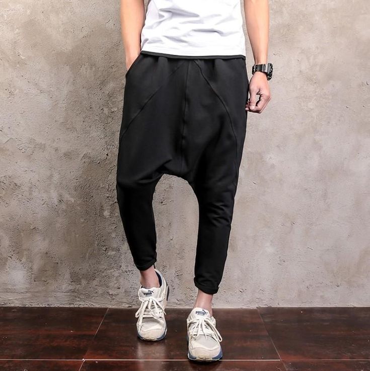 Mens Autumn Cotton Elastic Waist Harem Cross Sweatpants Zorket