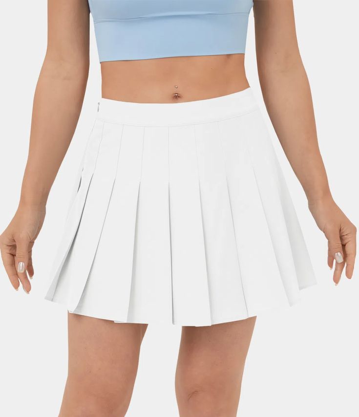 High Waisted Zipper 2 In 1 Side Pocket Pleated Mini Tennis Skirt Airy Pleated Tennis Skirt