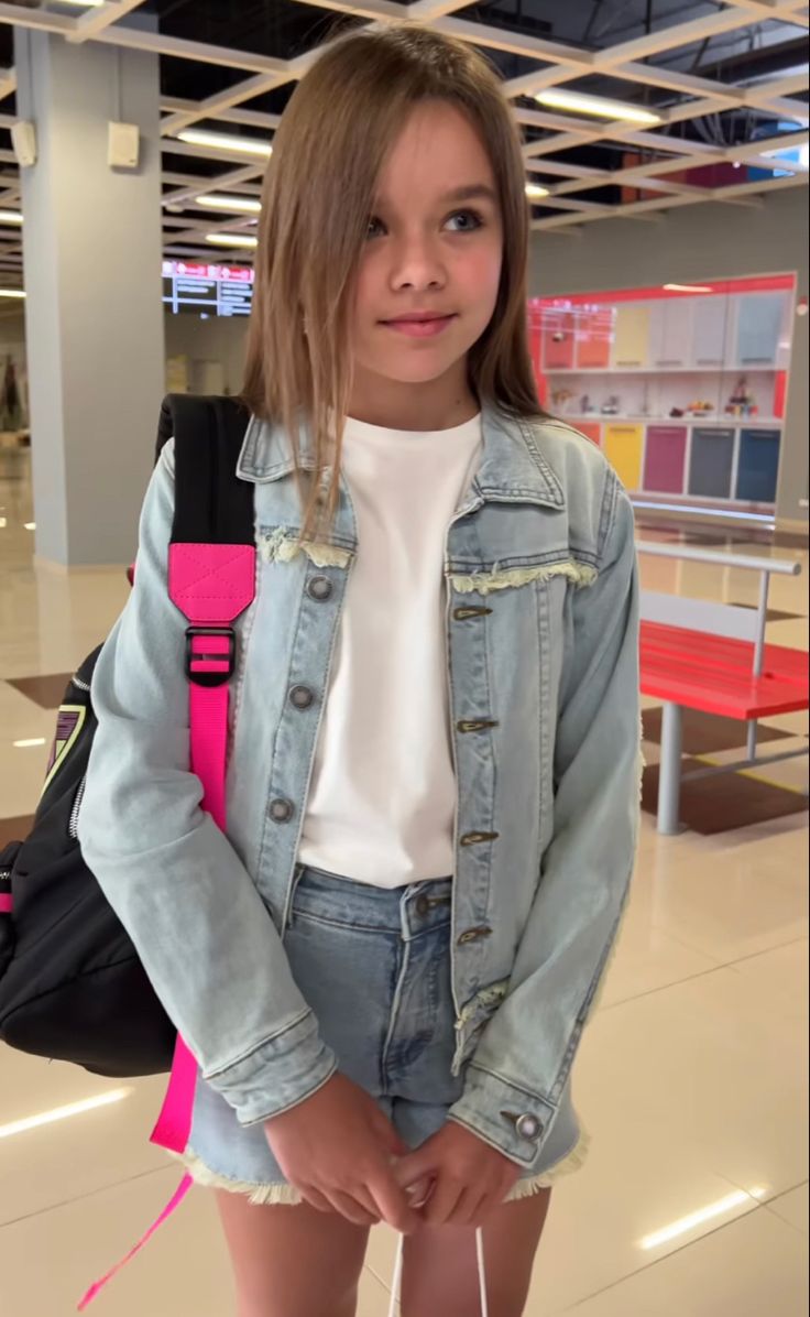 Anastasia Knyazeva European Girls Denim Jacket Vest Blonde Hair