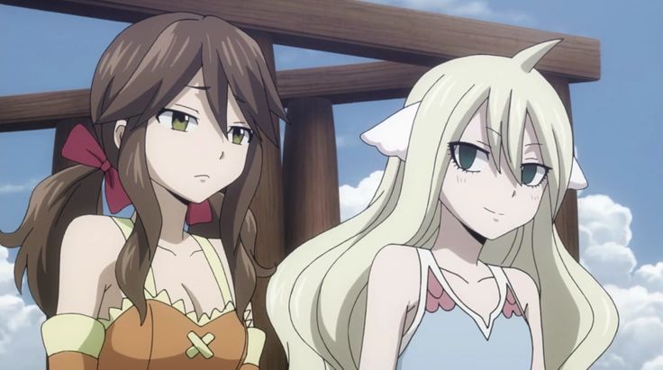 Two Anime Girls Standing Next To Each Other