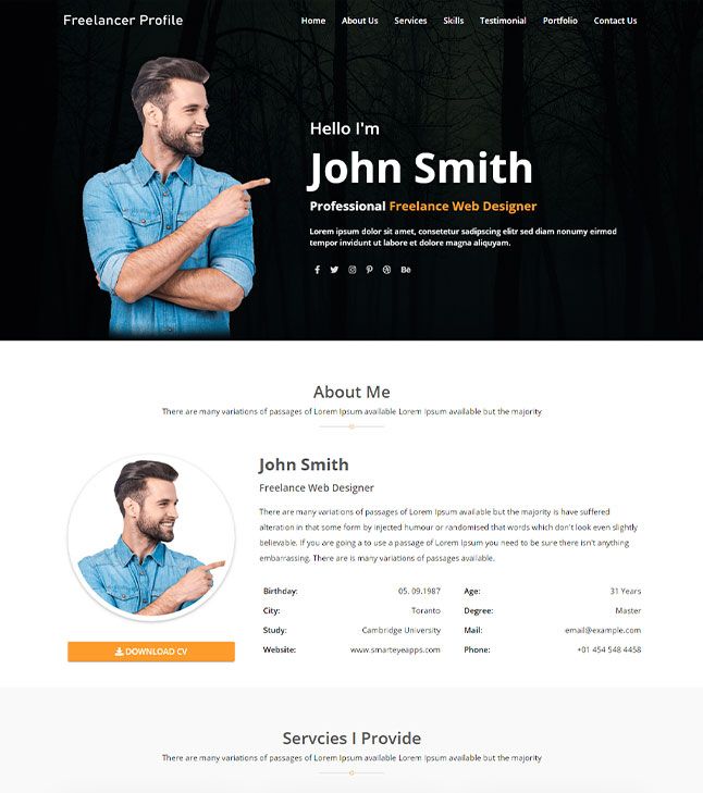Download Freelancer Bootstrap Theme Foil Business Cards Freelance Web Design Profile Website
