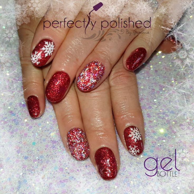 Stunning Red Glitter Christmas Nail Design Using Swarovski Crystals And