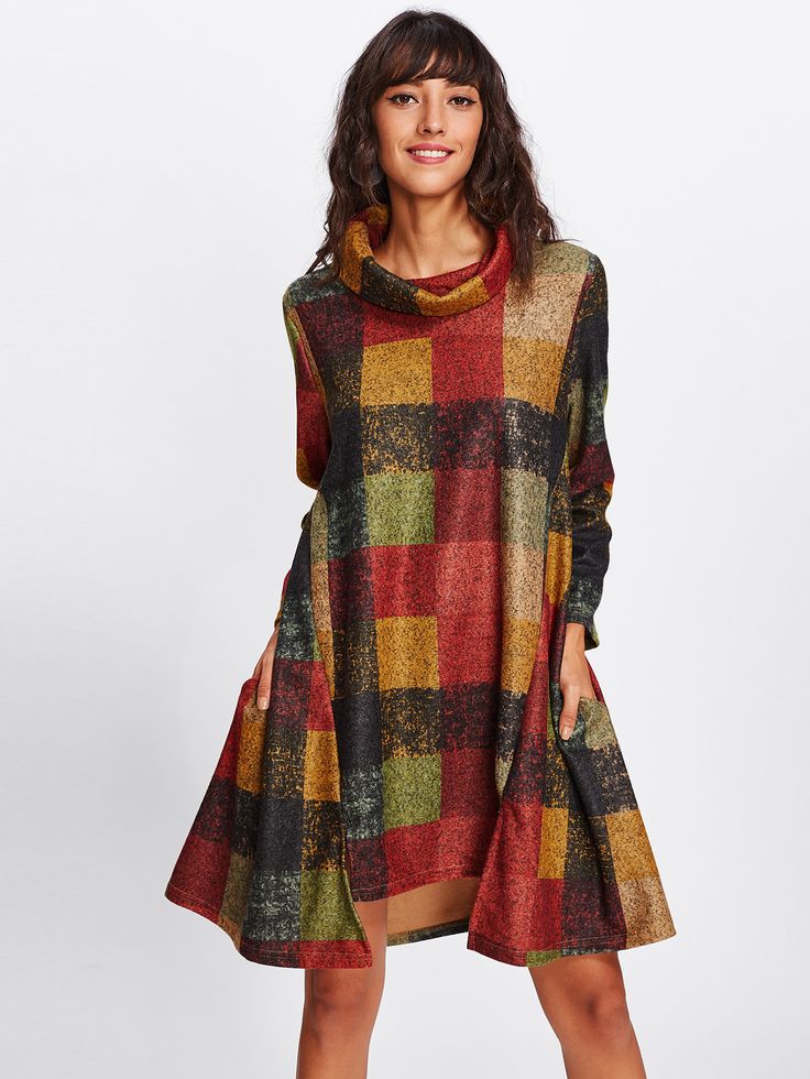 SHEIN Funnel Neck Checked Swing Dress | Swing dress, Dresses, Fashion SHEIN Funnel Neck Checked Swing Dress | Swing dress, Dresses, Fashion