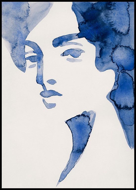 Lady Indigo Poster 30x40 Cm 11 ¾ X 15 ¾ In Aquarell Gesicht Kunstdruck Kunstproduktion