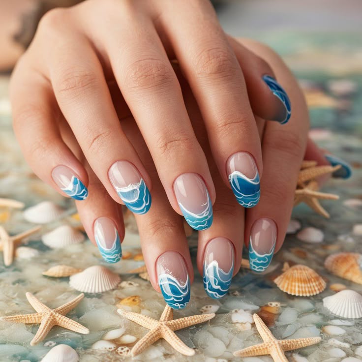 Coastal Breeze Flowing Ocean Waves For A Refreshing Summer Manicure In