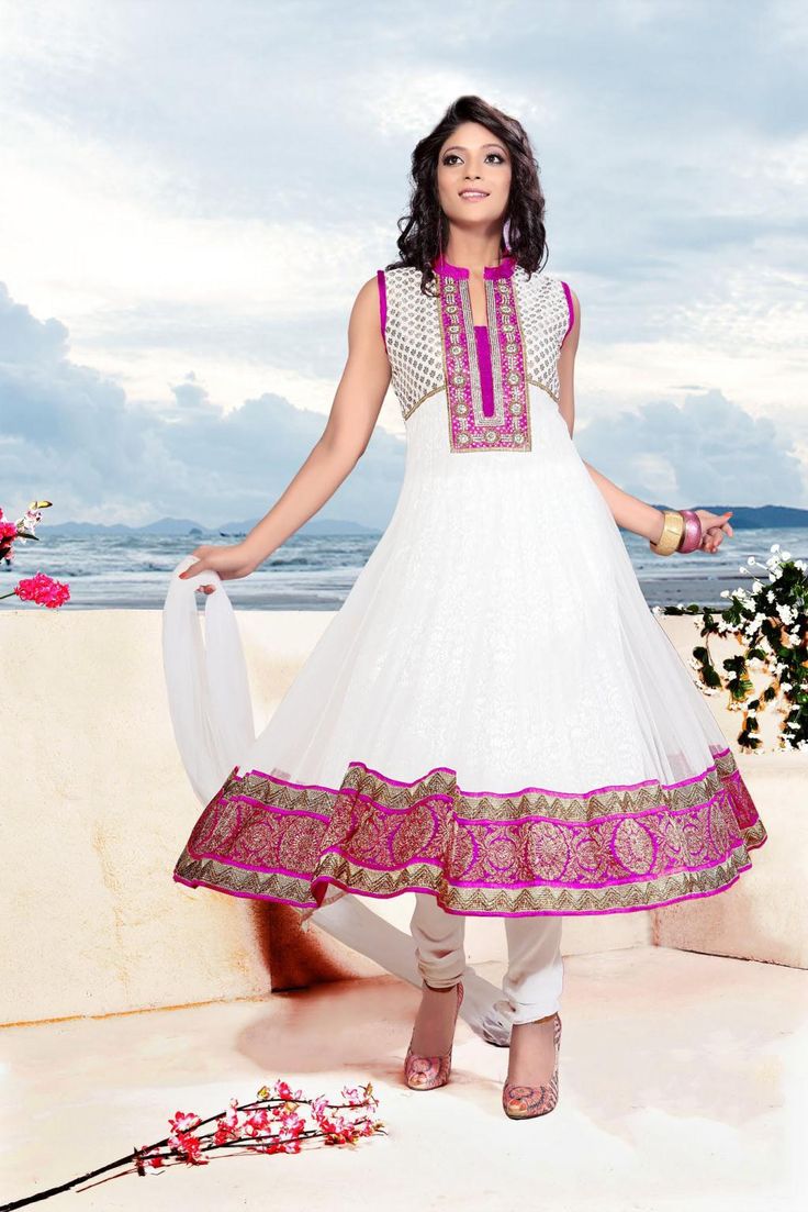 White Sleeveless Net Long Anarkali Salwar Kameez 21398 Anarkali Dress