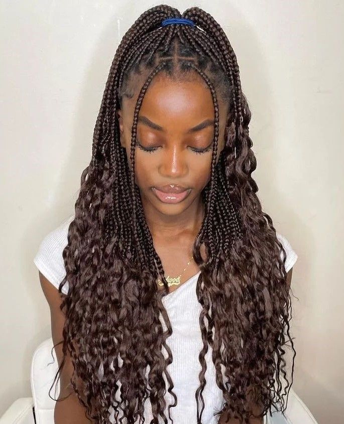 Chocolate Brown Braids With Curls Box Braids Hairstyles For Black Women Protective Hairstyles