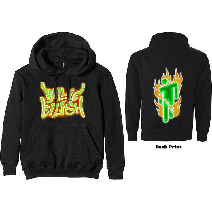 Billie Eilish Unisex Pullover Hoodie Airbrush Flames Blohsh Back