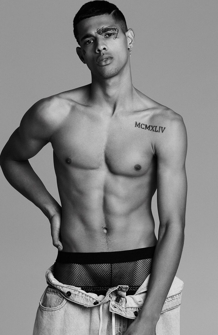 Attractive Handsome Black Male Model Tattoos Shirtless Underwear Bulge Artistic Fashion Top