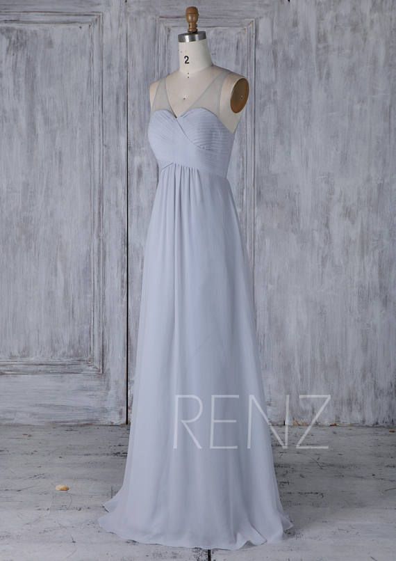 2017 Gray Chiffon Bridesmaid Dress Empire Ruched Sweetheart Chiffon