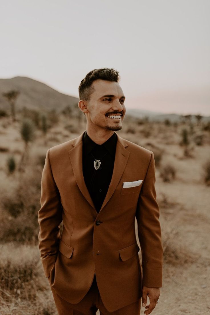 Burnt Orange Grooms Suit Boho Grooms Style Alyssa Marie Photography