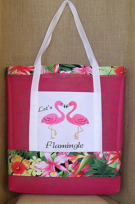 Flamingo Tote Bag Lets Flamingle Vinyl Mesh Tote Bag Etsy Flamingo