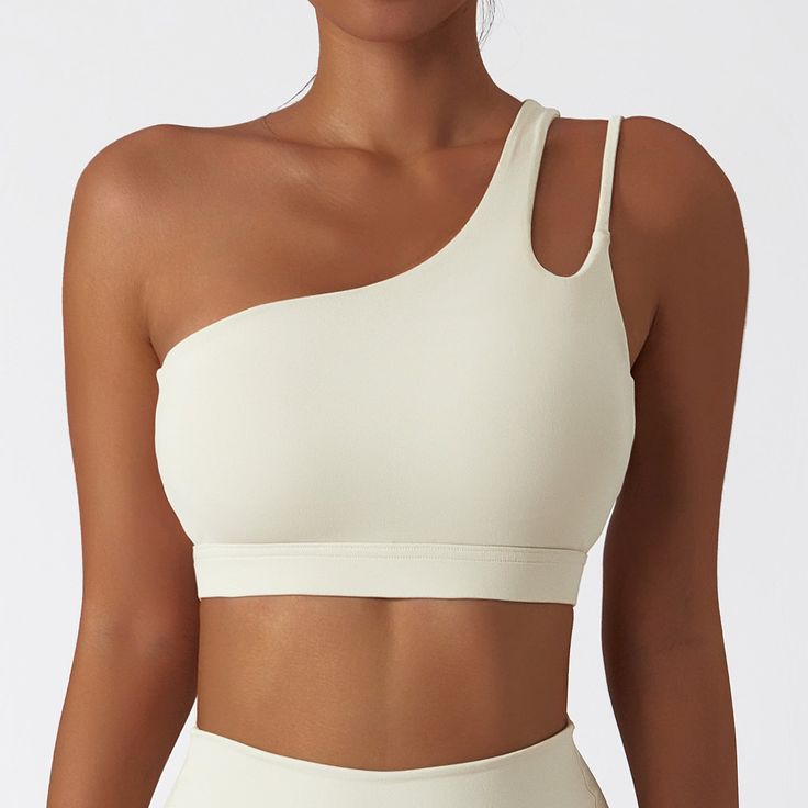 Asymmetrical One Shoulder Sports Bra L Camel Gym Tops Women Yoga