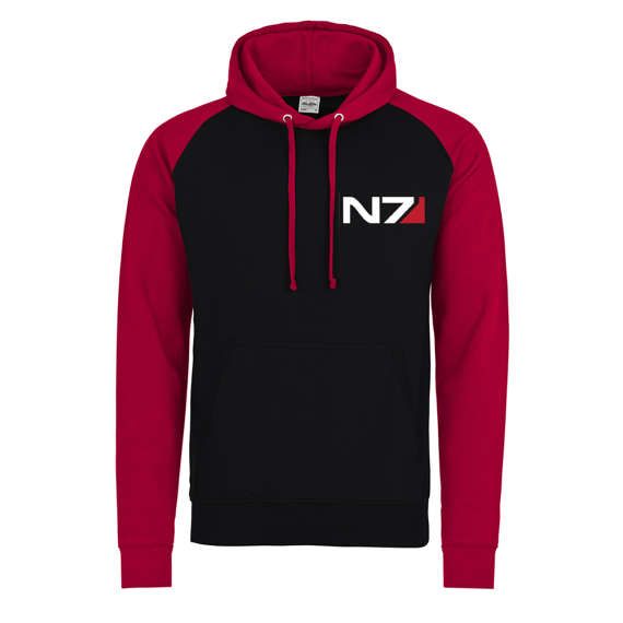 Mass Effect N7 Inspired Logo Blackred Baseball Hoodie Black Fire Hooded Sweatshirts Hoodies