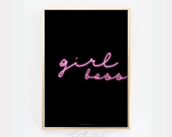 Girl Boss Digital Art Print Black And Pink Neon Effect Motivational