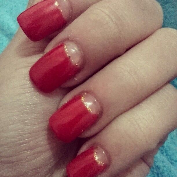 Holiday Sparkle Half Moon Nails Red And Gold Glitter Moon Nails Holiday