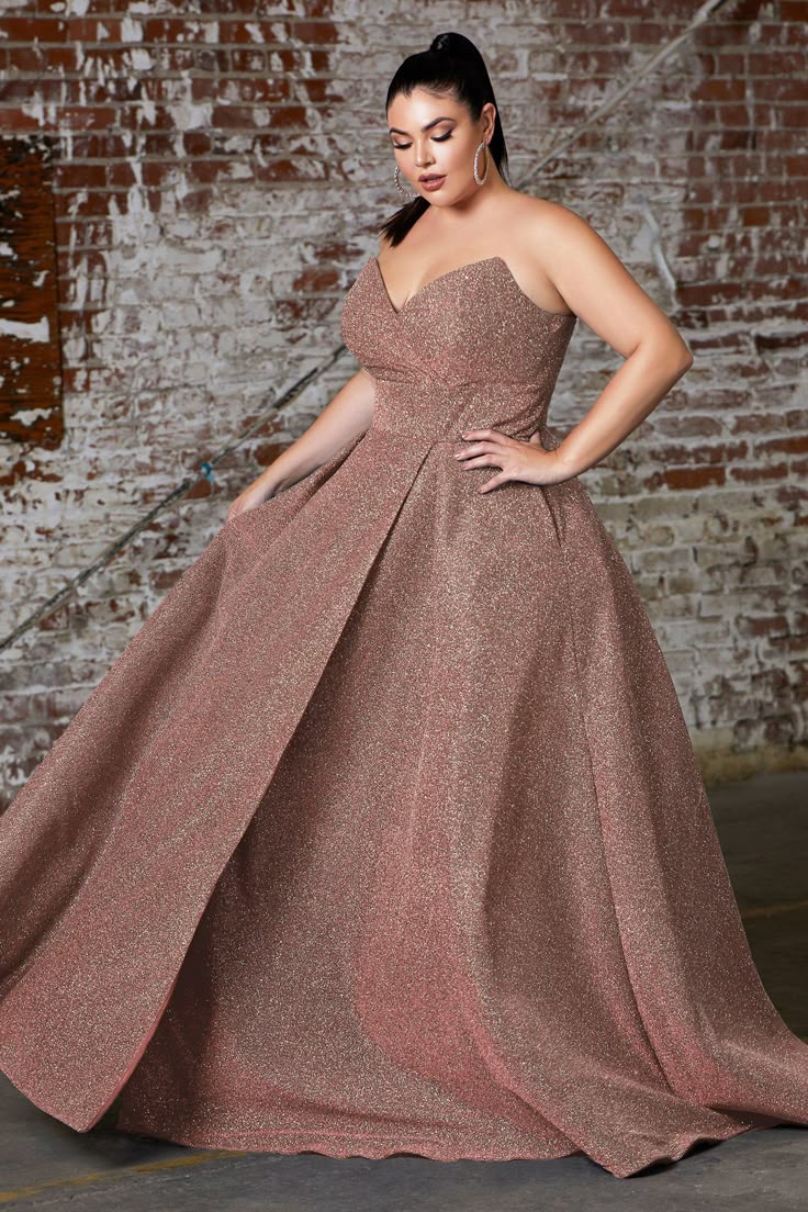 Long Strapless Glitter Dress By Cinderella Divine Cb045 18 Rose