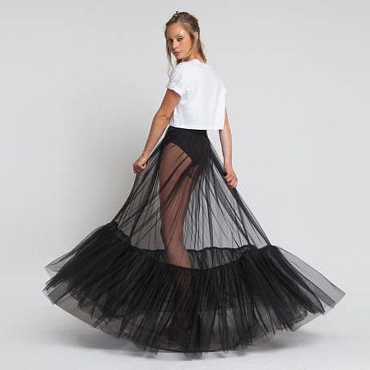 Sheer One Layer Black Maxi Skirt Tulle Long Skirt Black Maxi Skirt Fashion