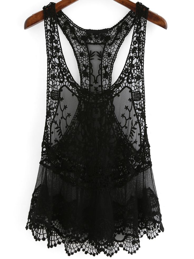 Black Sheer Mesh Lace Tank Top Sheinsheinside Black Lace Tank Top Lace Tank Top Black