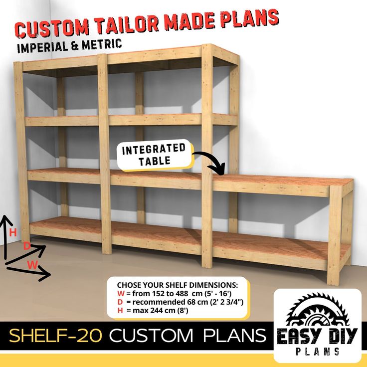Diy Shelf Plans With Integrated Workbench Custom Plans Diy Storage