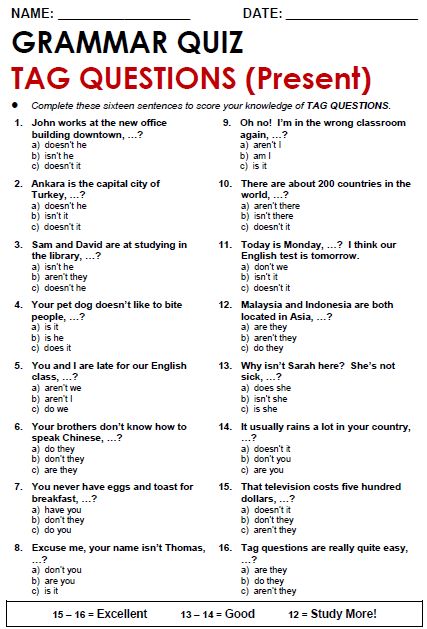 Tag Questions English Grammar English Grammar Test Grammar Lessons